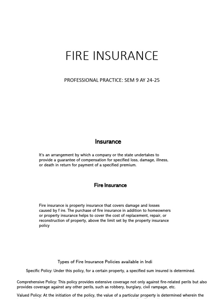 Fire Insurance- Ppt | PDF