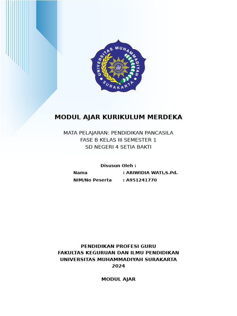 Modul Ajar UKIN PPG_Ariwidia Wati,S.Pd | PDF