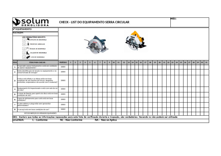 Checklist Serra Circular | PDF