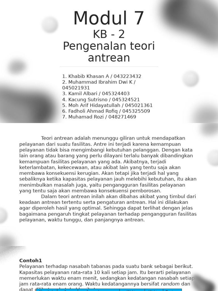 TT3 Riset Operasi Modul7 KB 2 Pengenalan Teori Antrean Khabib Khasan A 043223432 | PDF