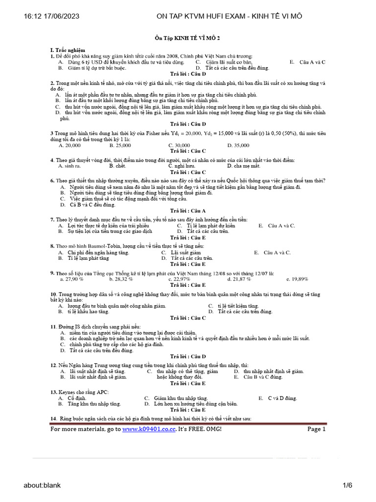 ON TAP KTVM HUFI EXAM - KINH TẾ VI MÔ | PDF