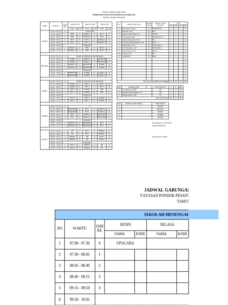 Draft Jadwal MTS | PDF