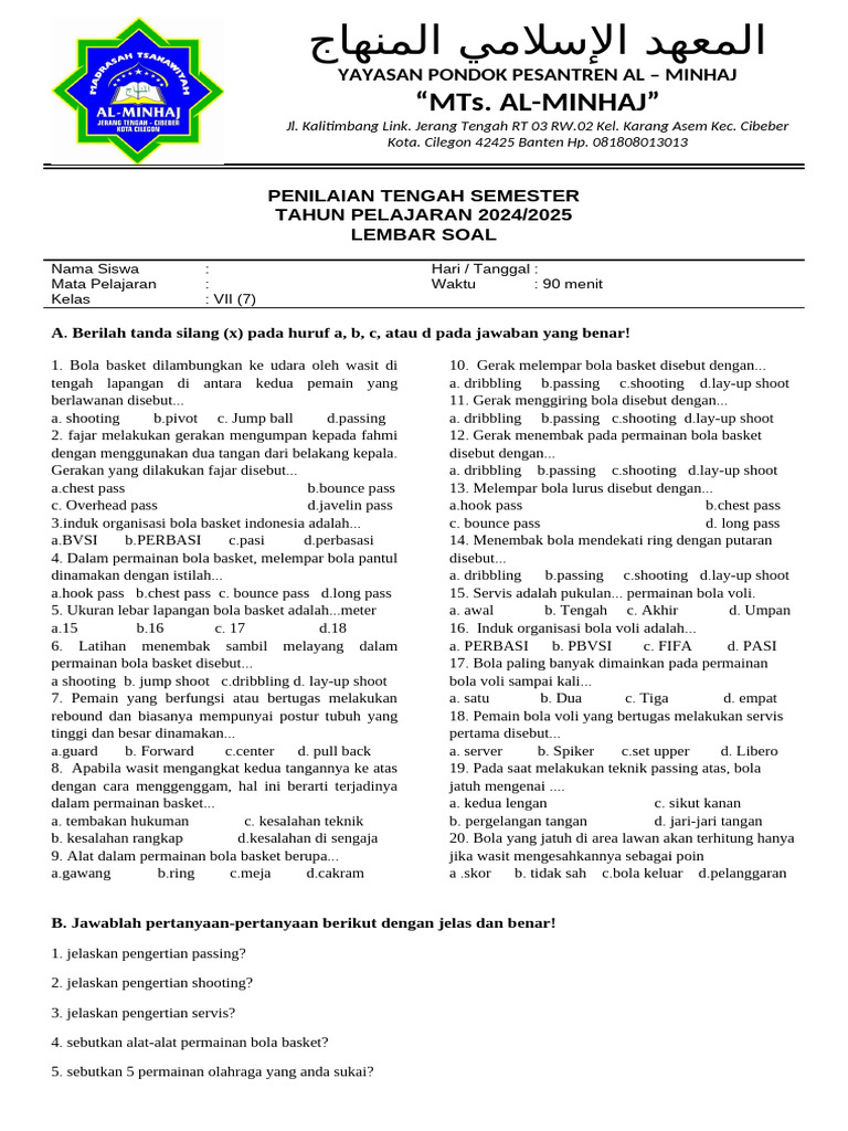 PTS Pjok Kelas Vii | PDF