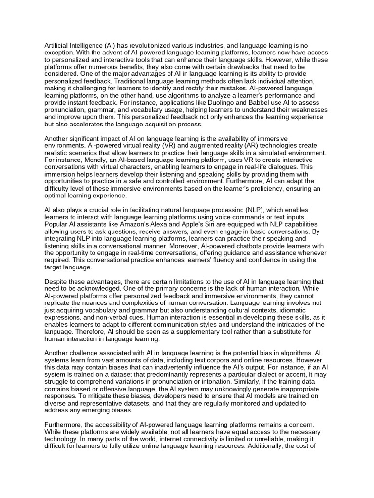 Impact Of Ai On Language Learning Pdf Artificial Intelligence
