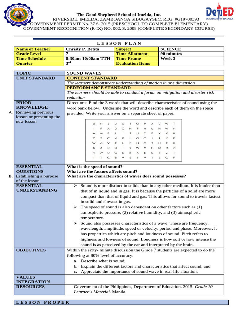 LP Q3. Science7 w3 Sound | PDF