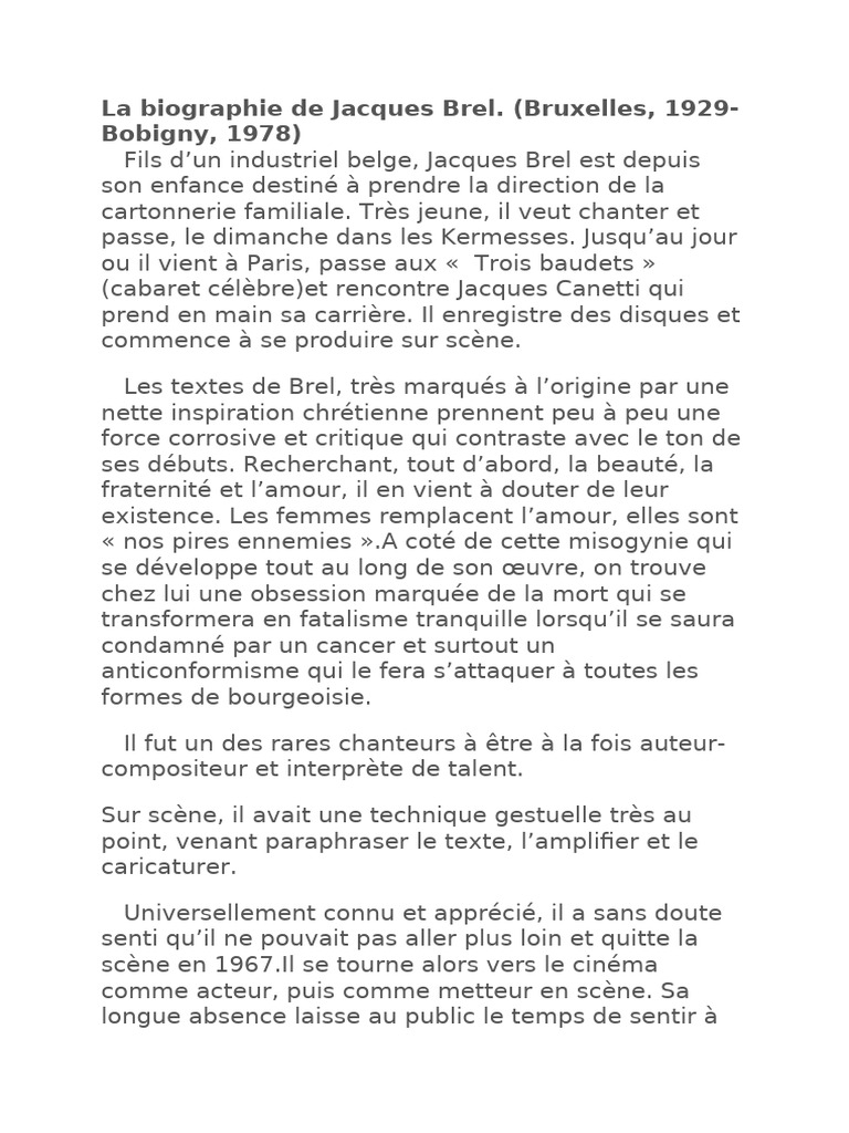 La Biographie de Jacques Brel | PDF