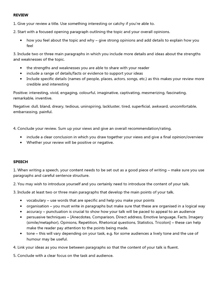 Transactional Writing Guides - Review and Speech | PDF