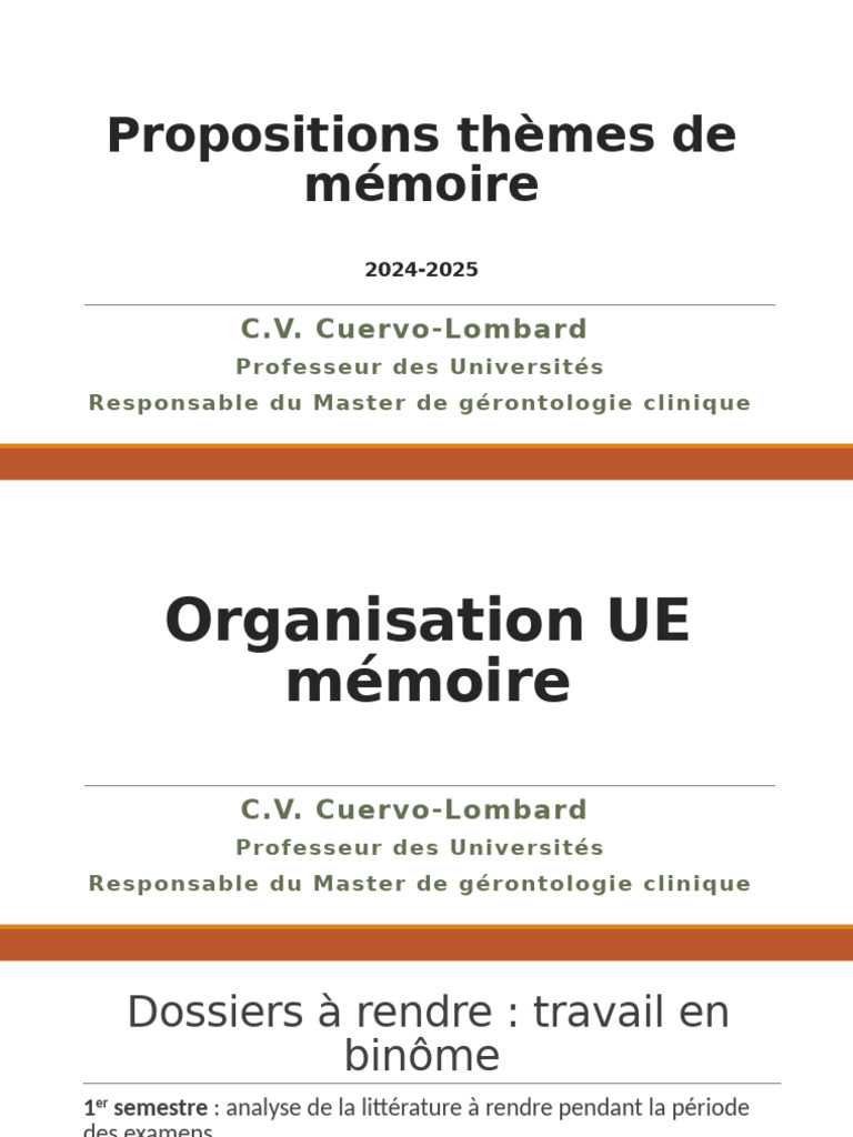 Sujets Mémoires Master Géronto CVC | PDF
