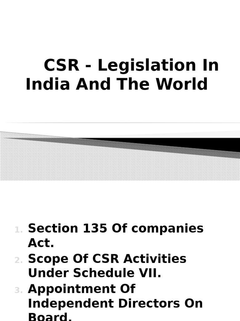 CSR - Legislation in India and The World - PPTX Krushna Ugale... | PDF