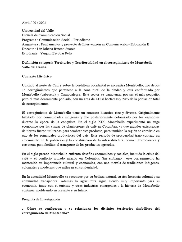 Definición de La Categoria y Diagnostico Montebello. | PDF