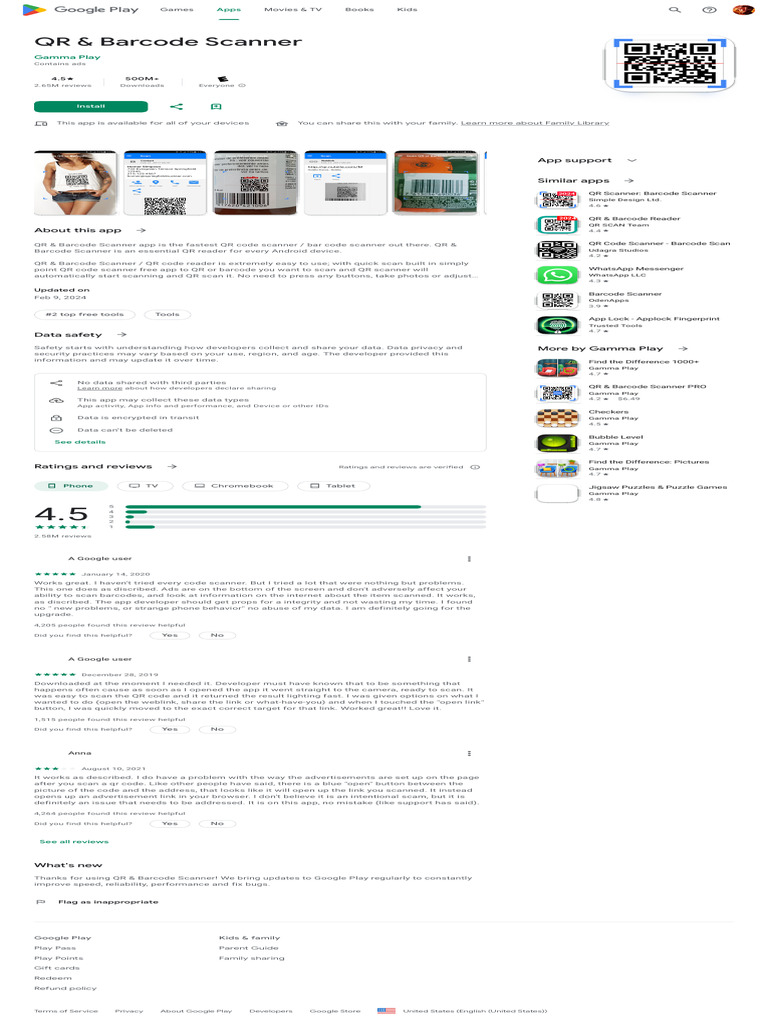 QR & Barcode Scanner - Apps On Google Play | PDF