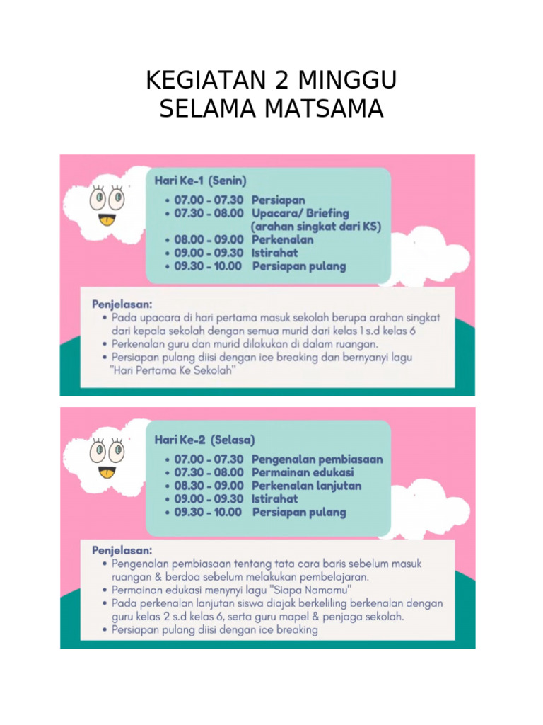 Contoh Jadwal Kegiatan Matsama 2 Minggu Pertama | PDF