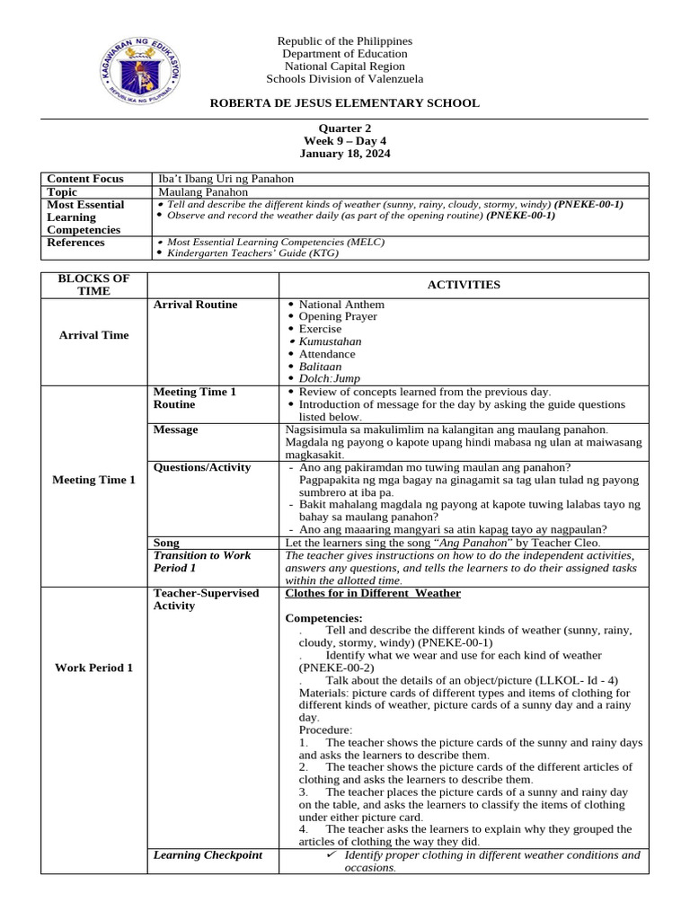 Lesson Plan Kinder | PDF