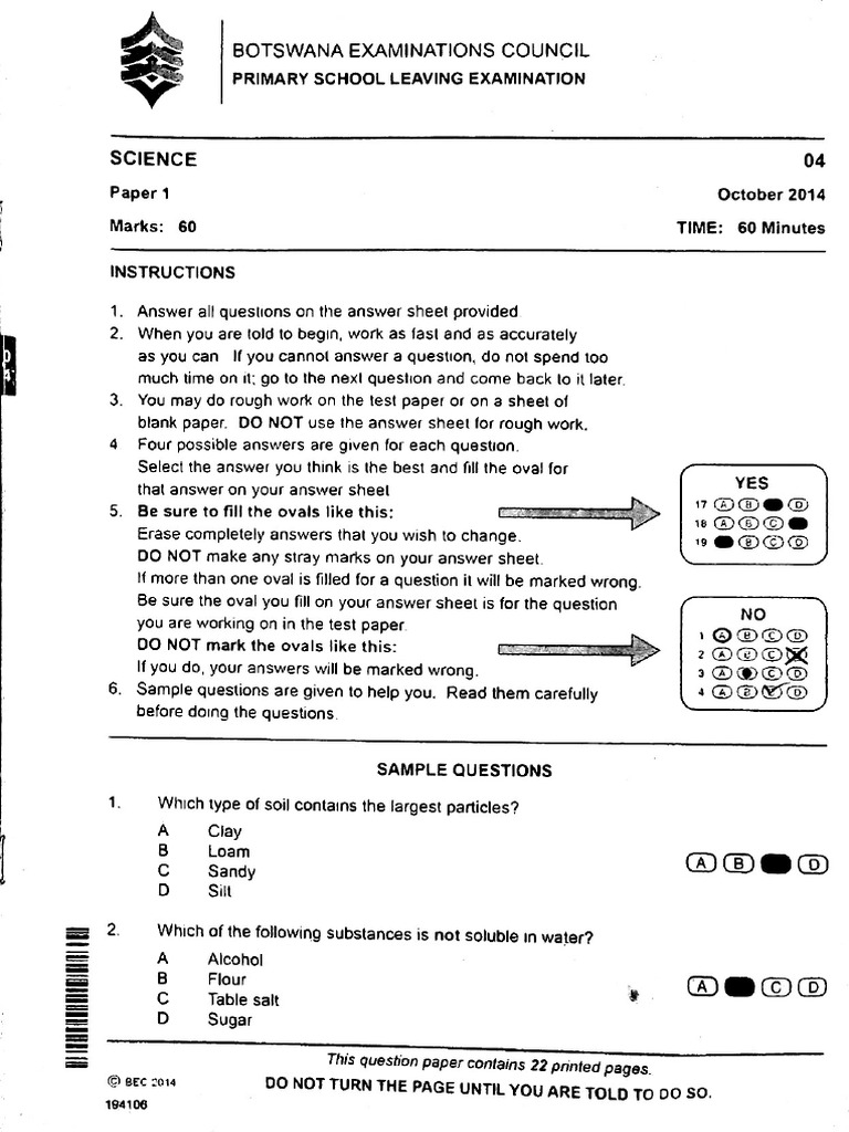 PSLE Science 2014 | PDF