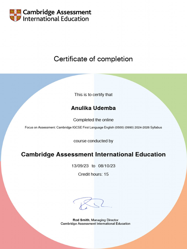 Igcse English O500 Certificate of Completion | PDF