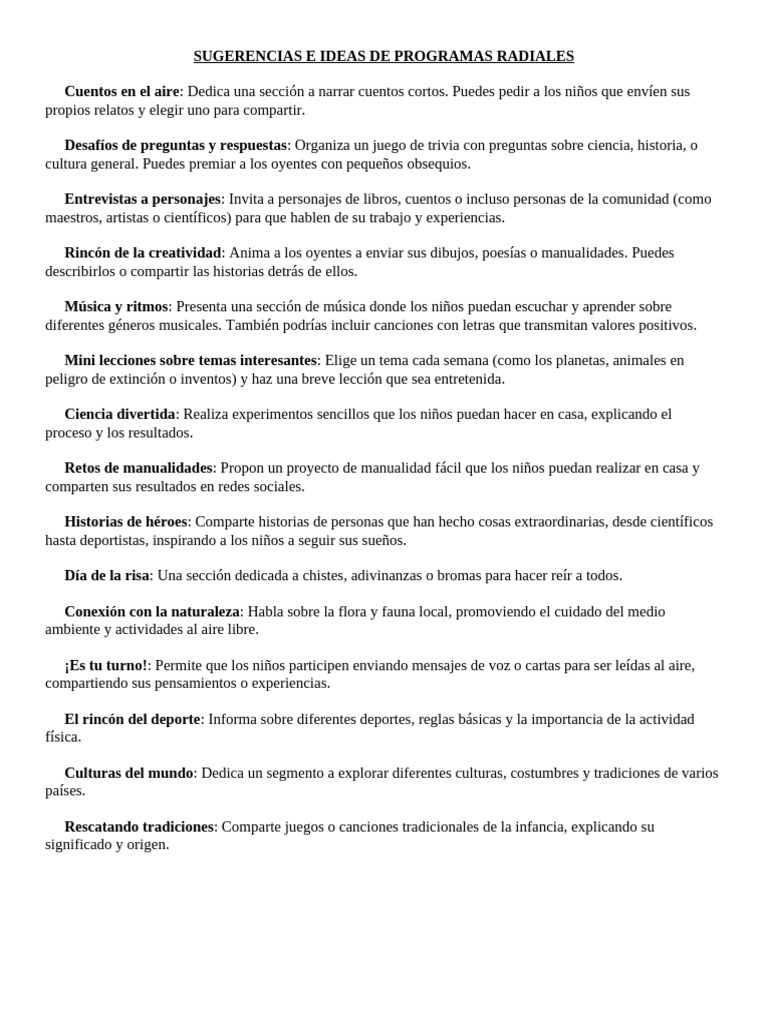 Sugerencias e Ideas de Programas Radiales | PDF