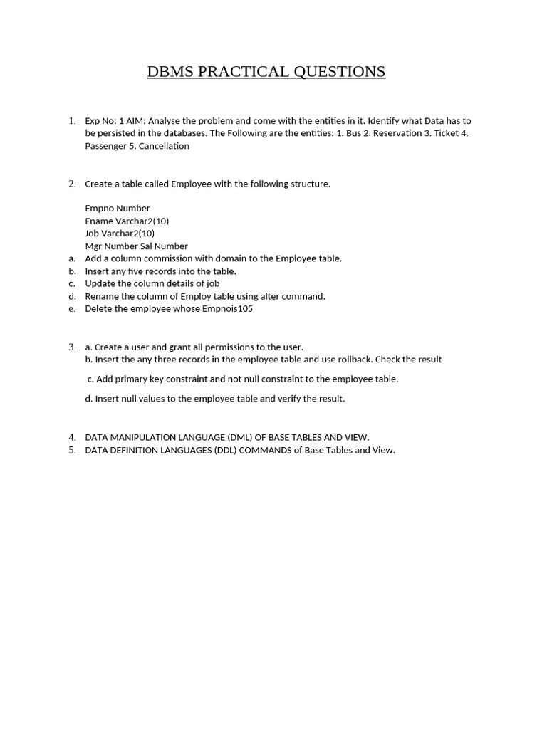 DBMS Practical Questions | PDF
