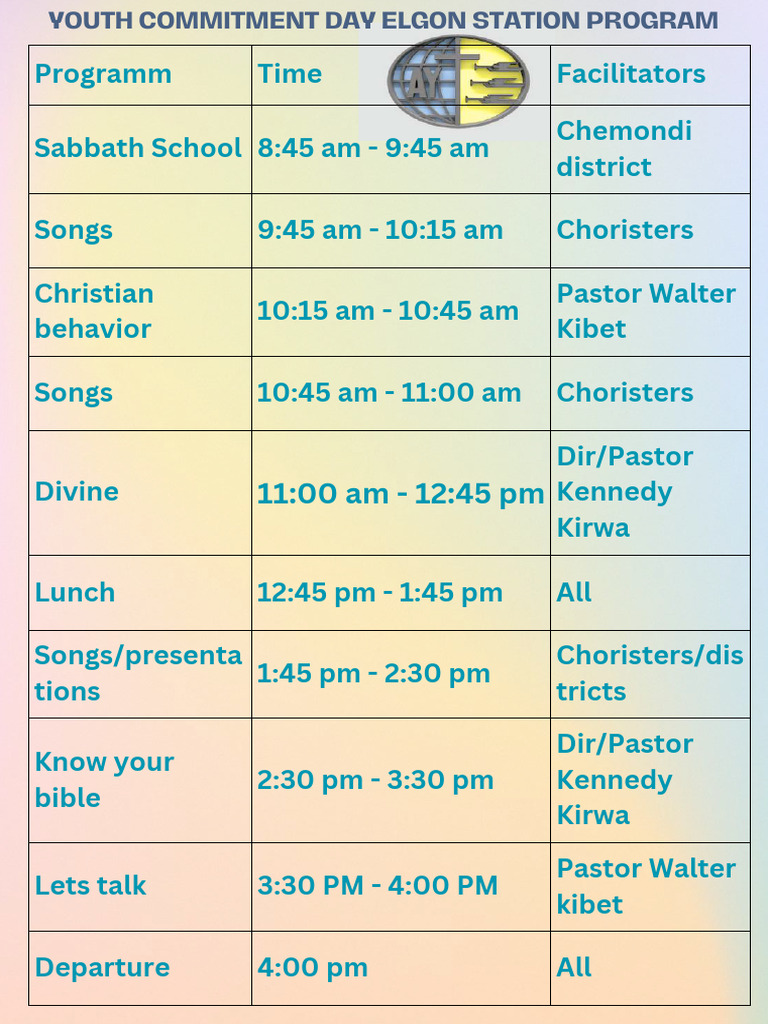 Youth Commitment Day Program Schedule | PDF | Art