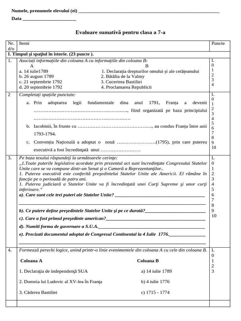 0 Test Clasa A 7a | PDF
