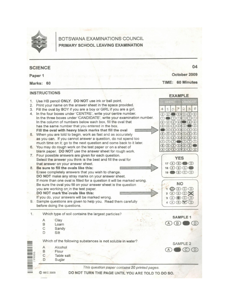 Psle Science 2009 | PDF