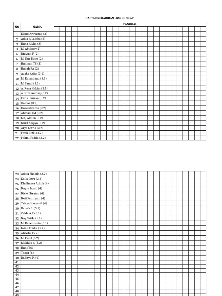 Daftar Hadir Ekstrakulikuler | PDF Daftar Hadir Ekstrakulikuler | PDF