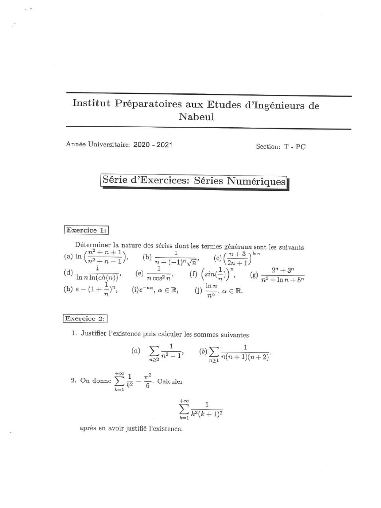 S Ries Num Riques 2021 IPEIN Math Series Et TD - PDF Filename UTF 8''séries Numériques 2021 ...