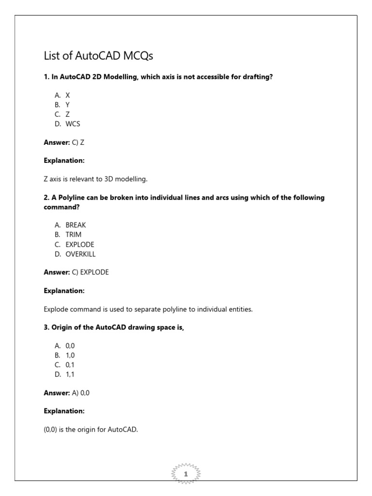 Autocad MCQS For Ed | PDF