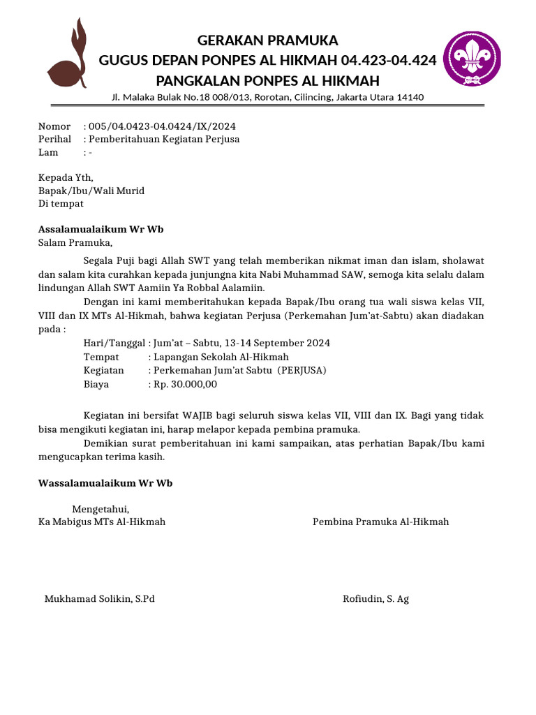 Surat Perjusa Mi | PDF