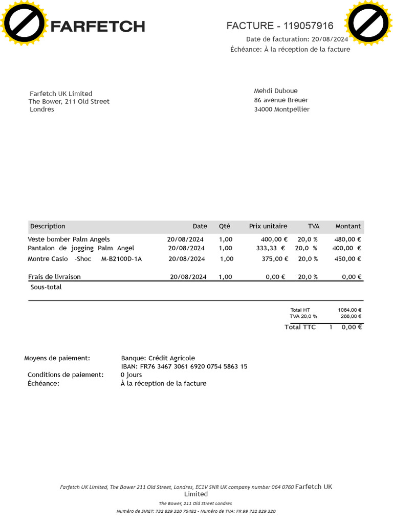 686180044 Facture Farfetch 2 | PDF