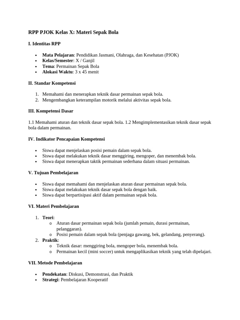 RPP PJOK Kelas X UNTUK MODUL 2 | PDF