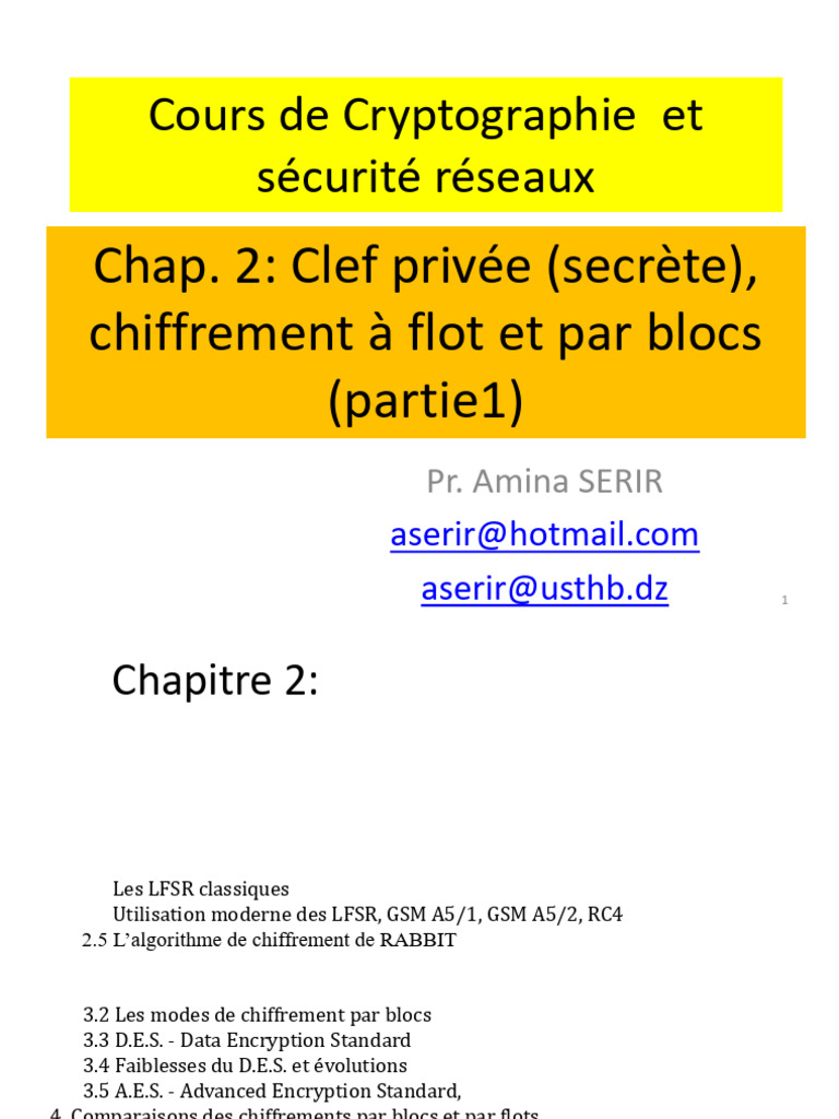 Cours de Crypto-Sécurité-Chap2 - 2023 - Partie1 | PDF