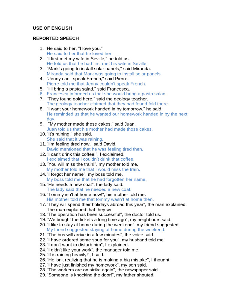 Rephrasing Reported Speech | PDF