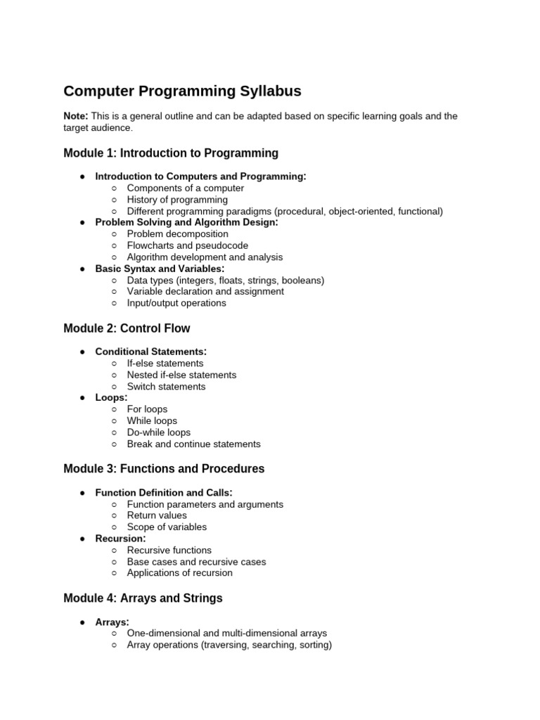 Best Syllabus of Programming | PDF | Class (Computer Programming) | Control Flow