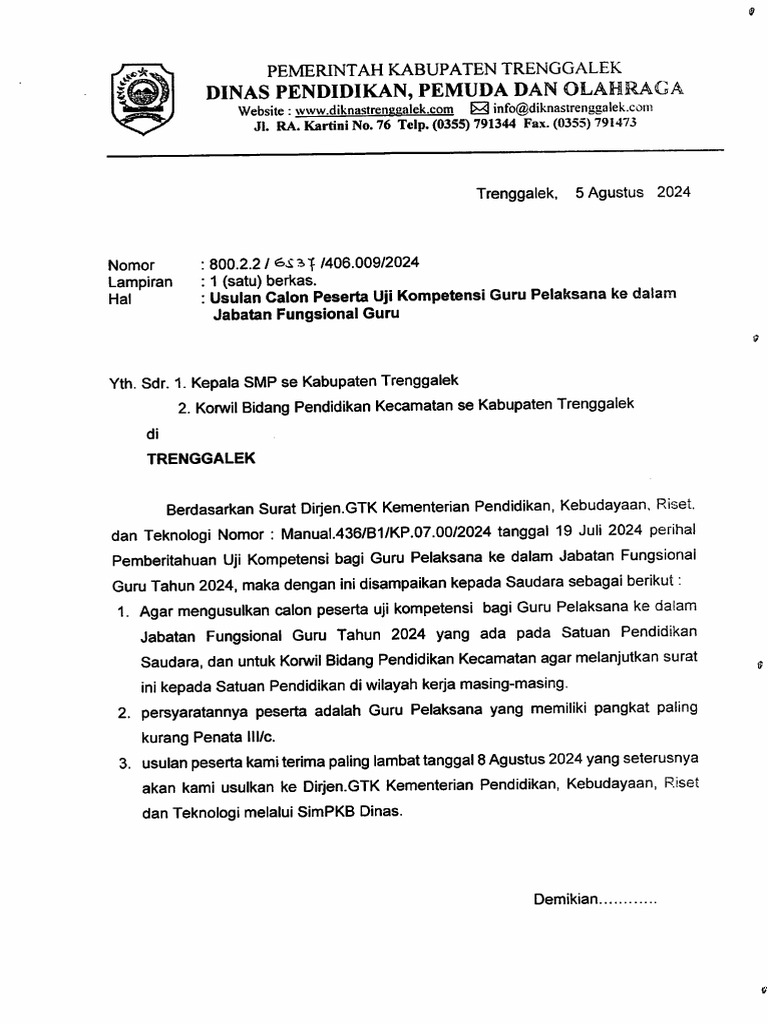 Usulan Calon Peserta Ukom Guru Pelaksana - 240805 - 143634 | PDF