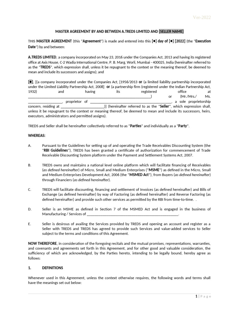 Draft Seller Master Agreement | PDF