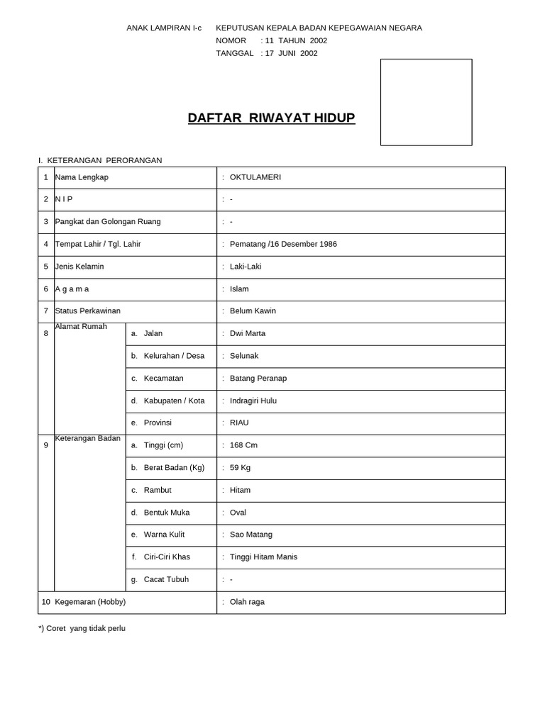 Daftar Riwayat Hidup | PDF