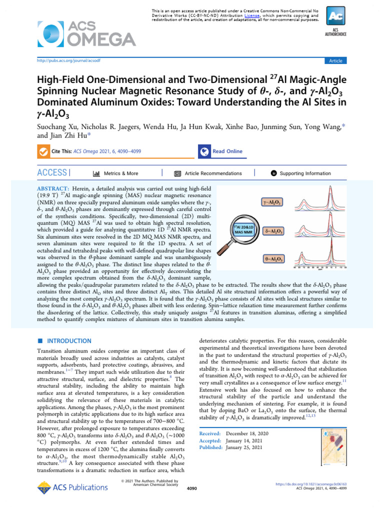 Xu Et Al 2021 High Field One Dimensional and Two Dimensional 27al Magic Angle Spinning Nuclear ...
