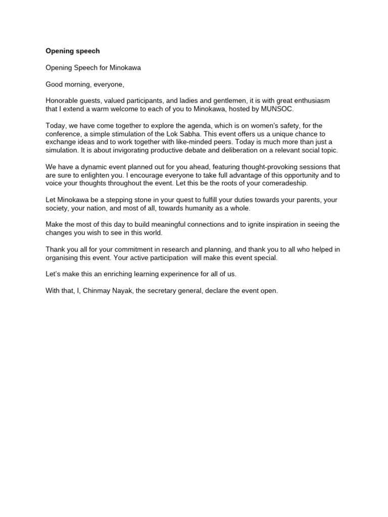 Opening Speech | PDF