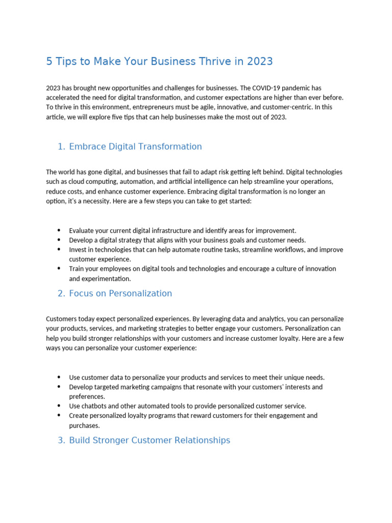 5 Tips To Make Your Business Thrive in 2024 | PDF | Strategic ...