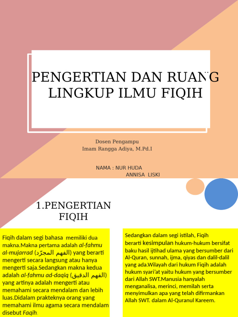 PENGERTIAN DAN RUANG LINGKUP ILMU FIQIH KLOMPOK 1 Kls A | PDF