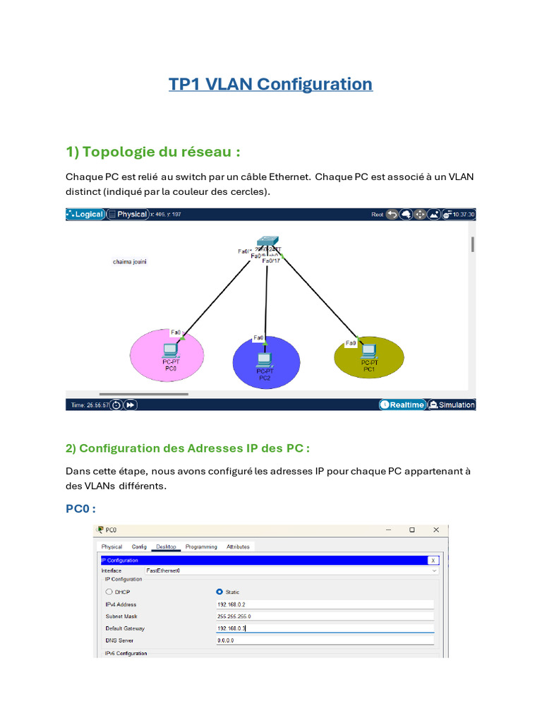 TP1 VLAN Configuration: 1) Topologie Du Réseau | PDF