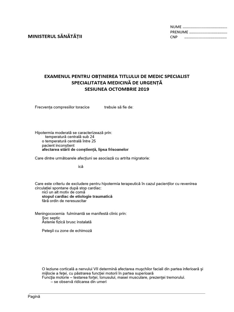 Test Examen Octombrie 2019 - Corect - Cu Raspunsuri | PDF