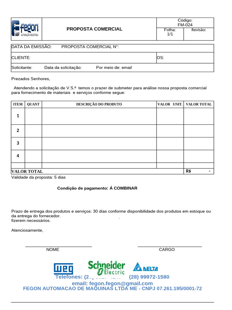 FM-024 - 0000 Proposta Comercial MODELO | PDF