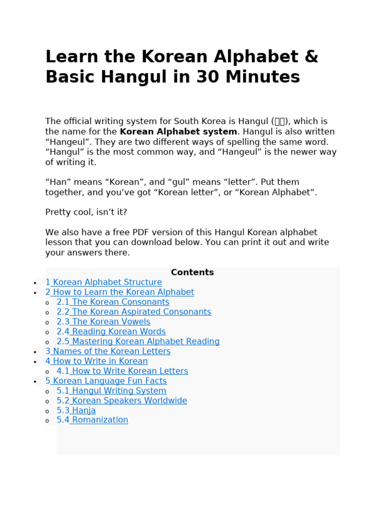 Learn The Korean Alphabet | PDF