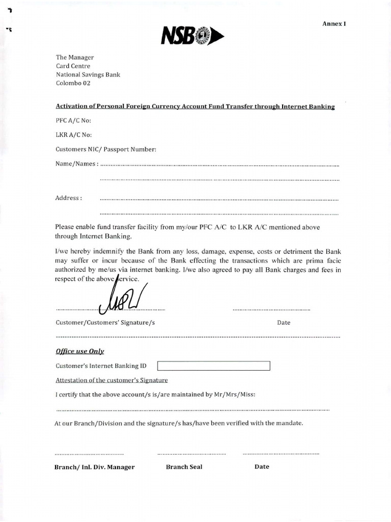 Activation of PFCA Fund Transfer Through Internet Banking | PDF