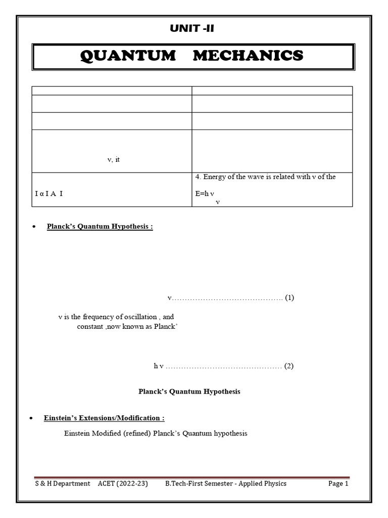 Unit 2 - Quantum Mechanics | PDF