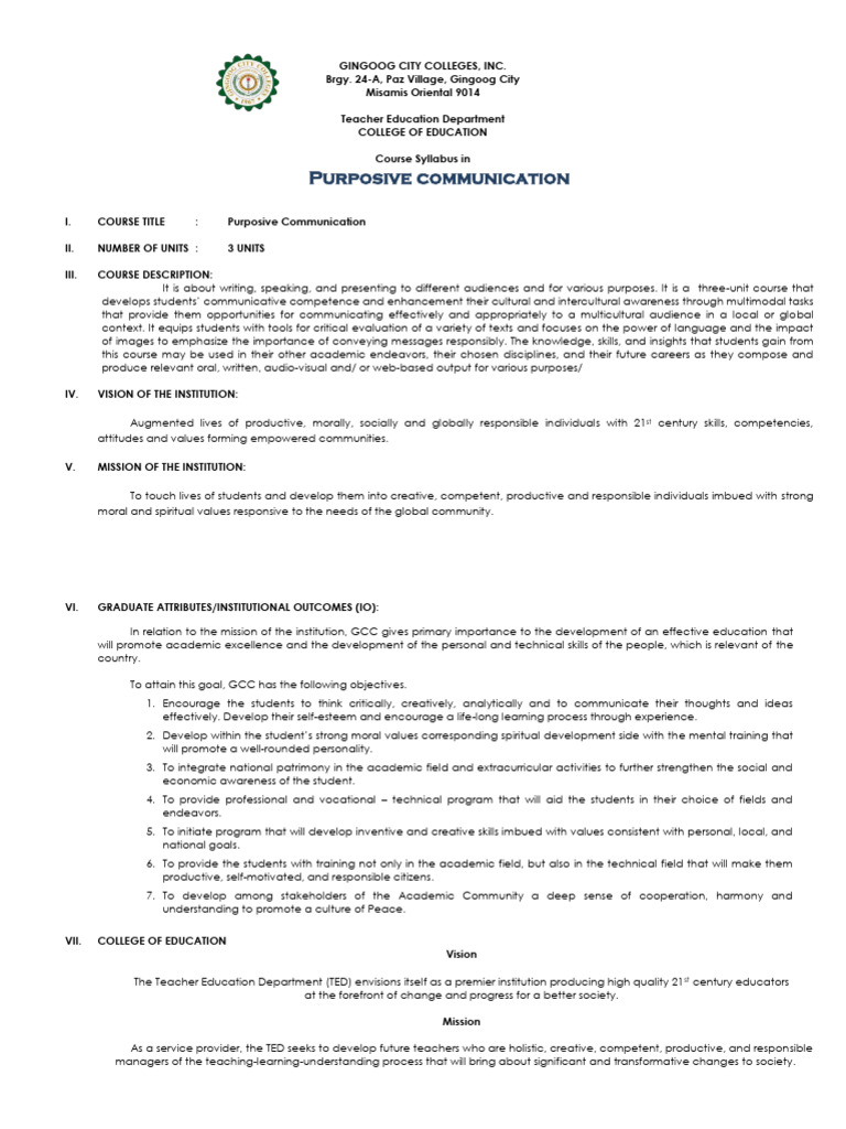 2 Ge5 Purp. Comm. Syllabus | PDF