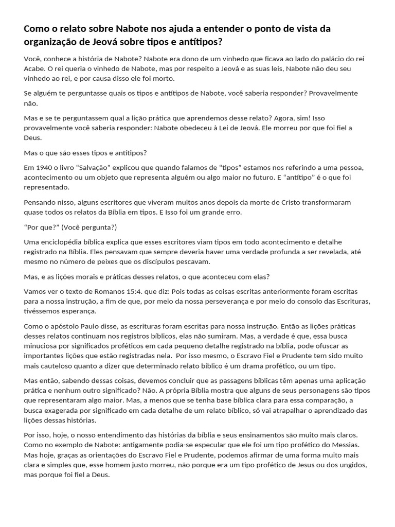 Discurso - Como o Relato Sobre Nabote Nos Ajuda A Entender o Ponto de ...