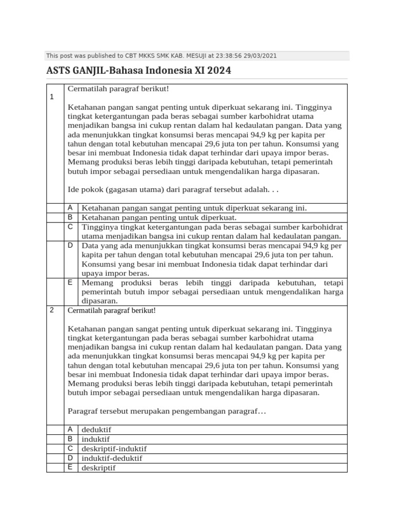 Asts Ganjil Bahasa Indonesia Xi 2024-2025 | PDF