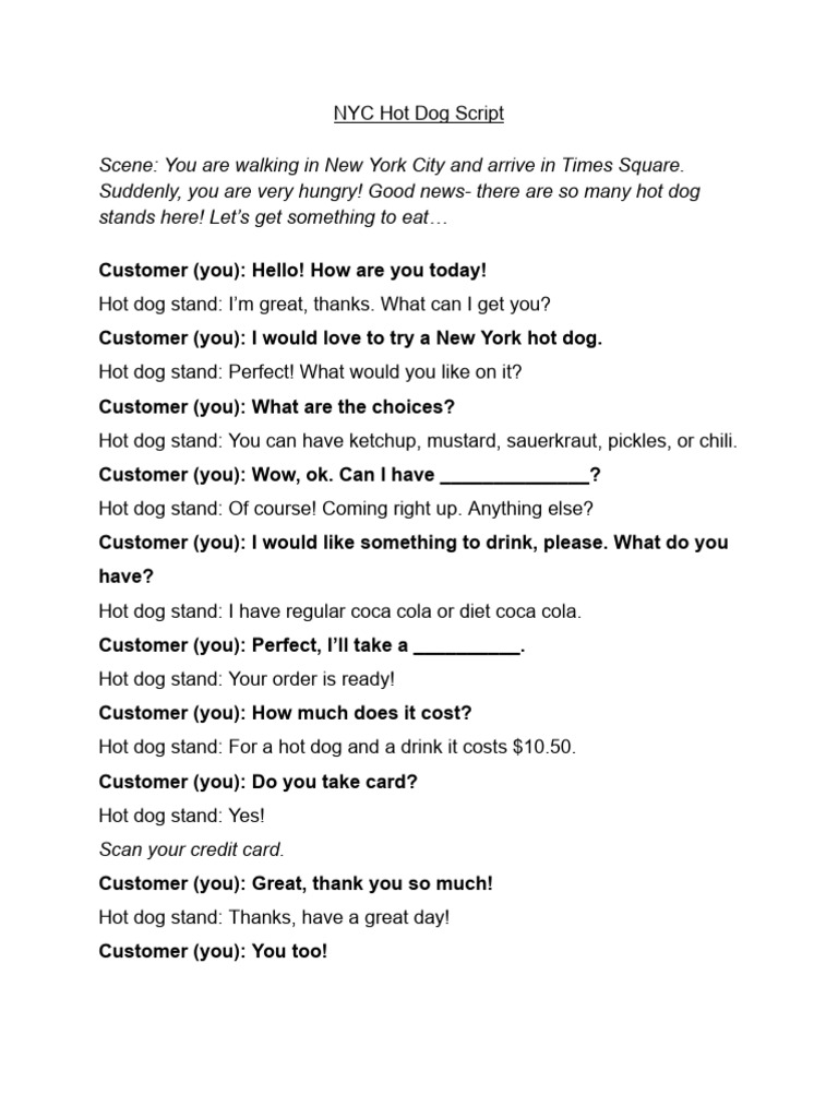 NYC Hot Dog Script | PDF